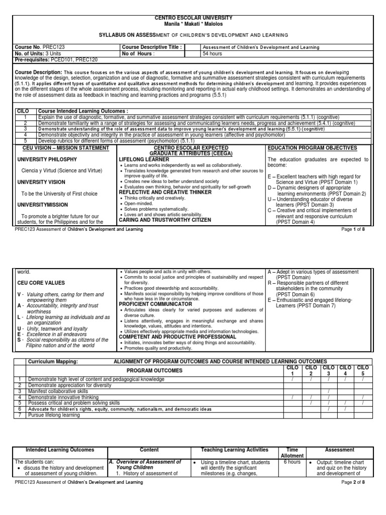 PREC123 Assessment of Children's Development and Learning | PDF ...