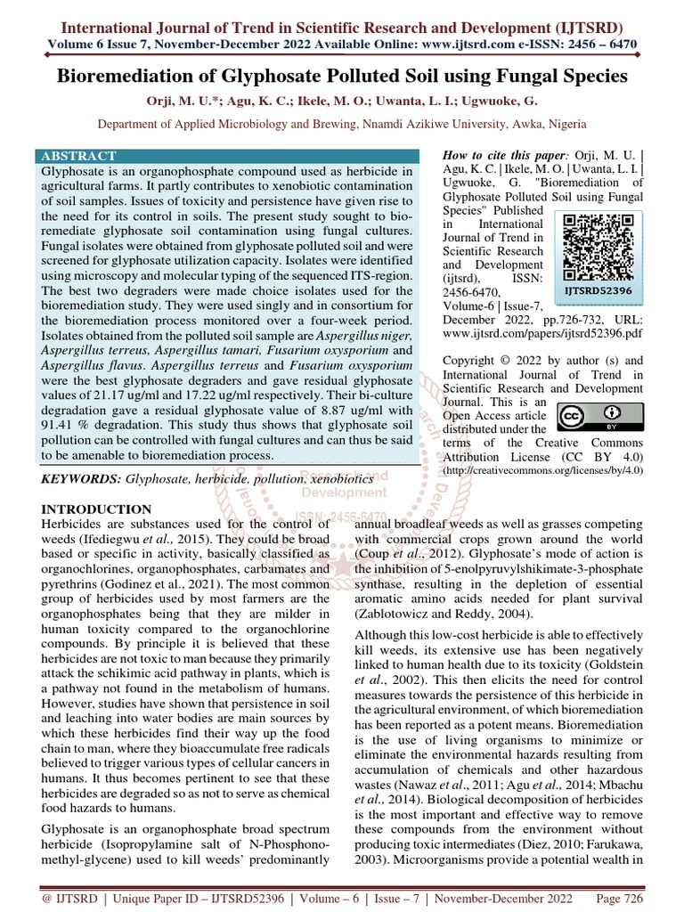 Bioremediation of Glyphosate Polluted Soil Using Fungal Species | PDF | Herbicide | Fungus