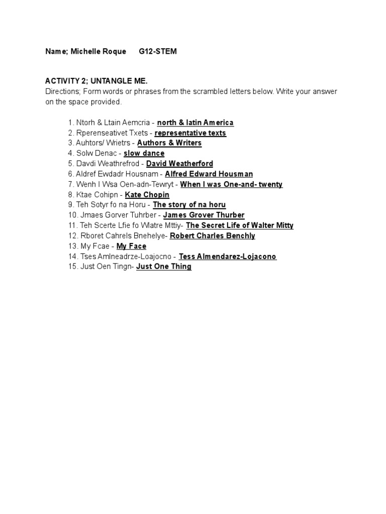 Activity 2 Untangle Me. | PDF