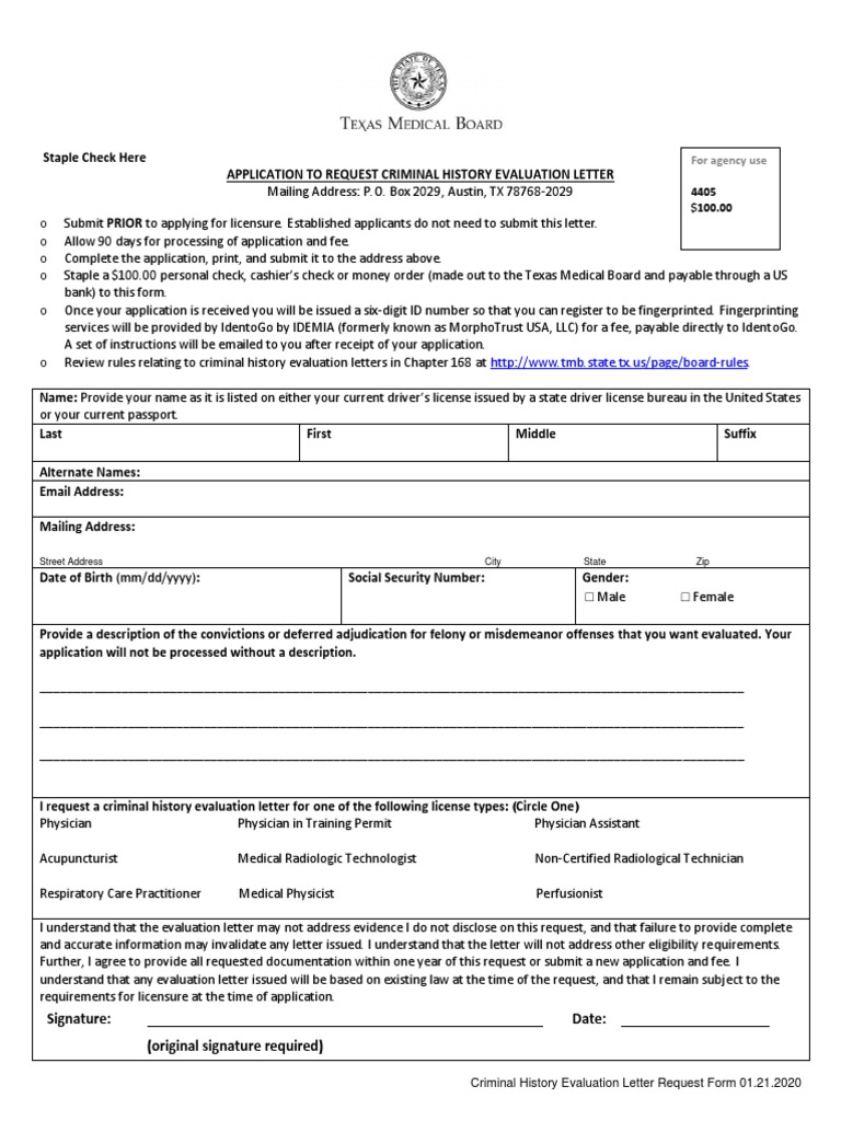Criminal History Eval Letter - 03.2021 | PDF | Criminal Record | Physician