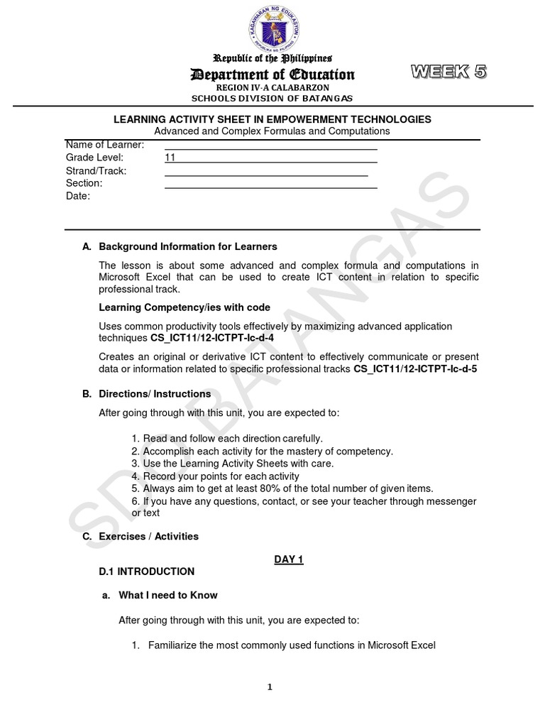 5 EDITED - Empowerment Technologies - Advanced and Complex Formula and Computations MELC 5 - LAS ...