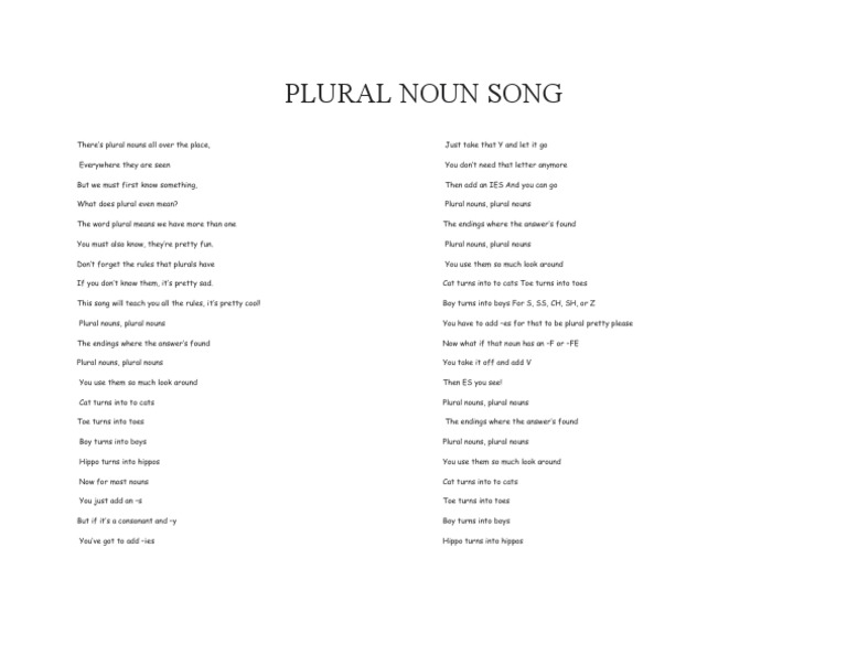 Plural Noun Song | PDF
