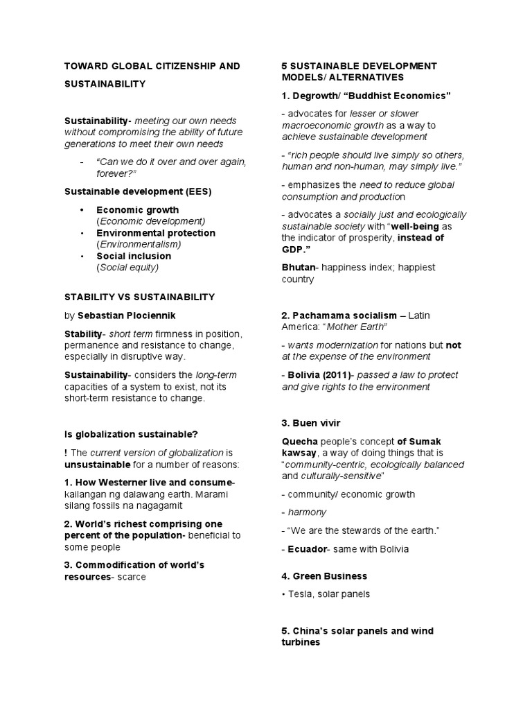 Global Citizenship and Sustainable Development Models | PDF ...