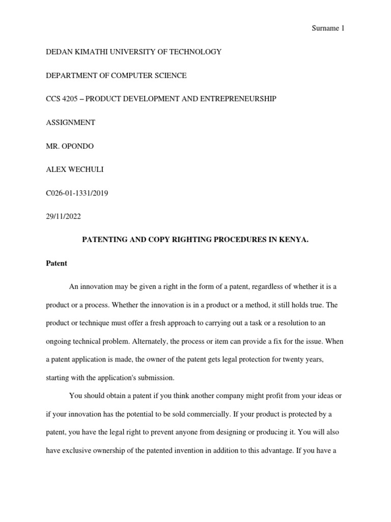 Patenting and Copy Righting Procedures in Kenya | PDF | Patent | Copyright