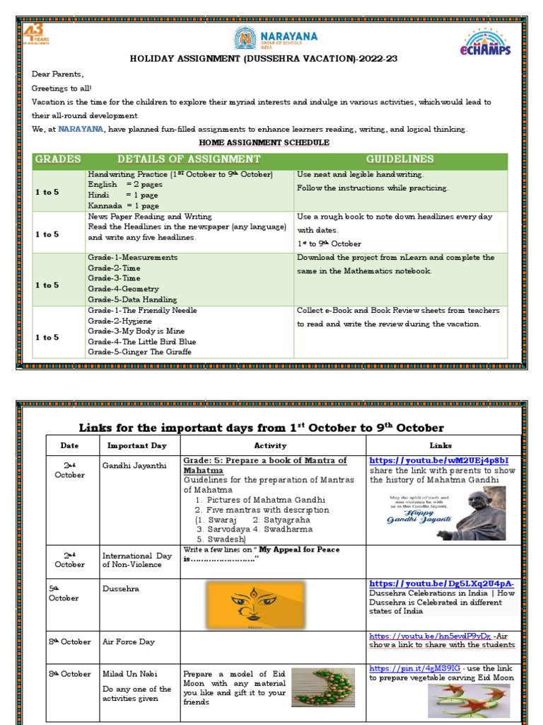Holiday Assignment (Dussehra Vacation) - 2022-23 | PDF | Mail | Public ...
