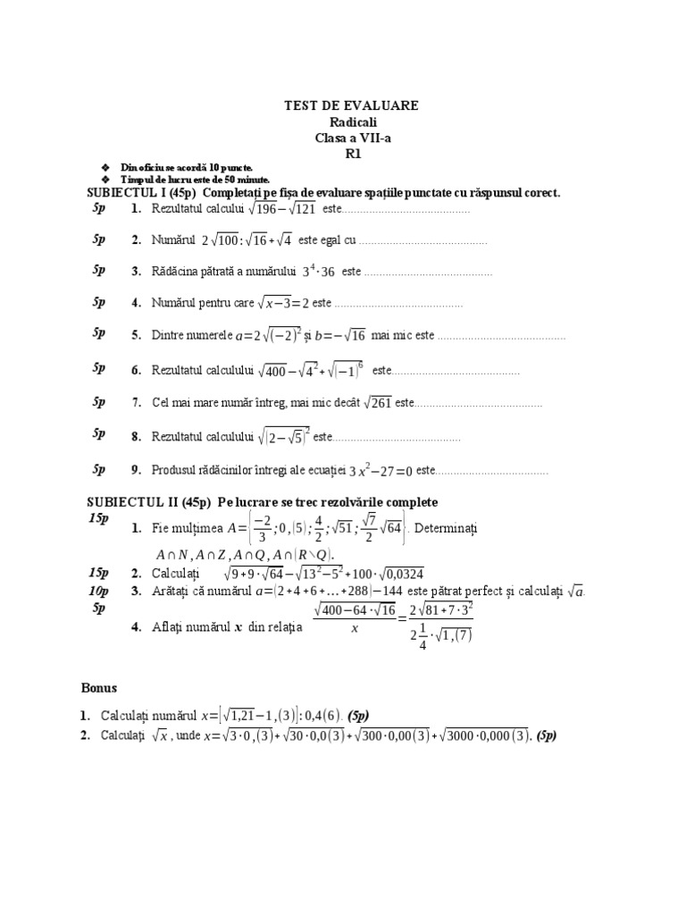 Test Radicali 2022 2023 | PDF