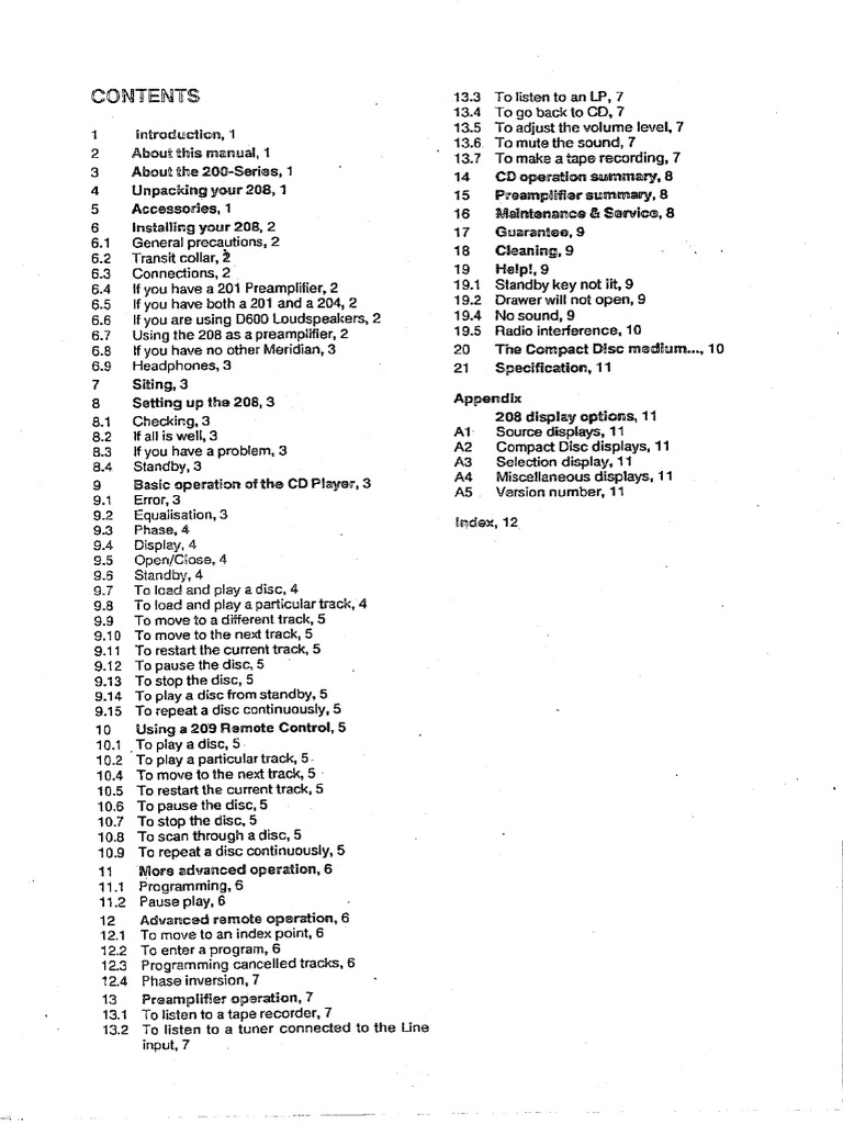 Meridian 208 CD Pre-Amplifier User Guide - Manualzz | PDF