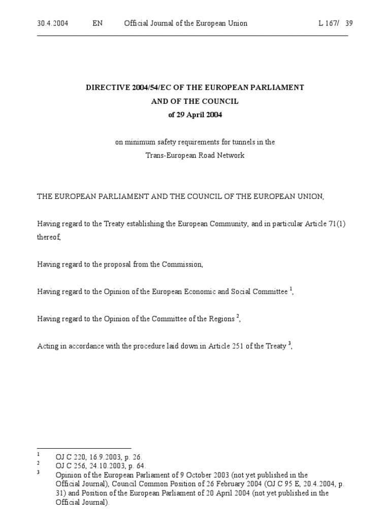 Directive 2004-54 Ec of The European Parliament and of The Council of ...
