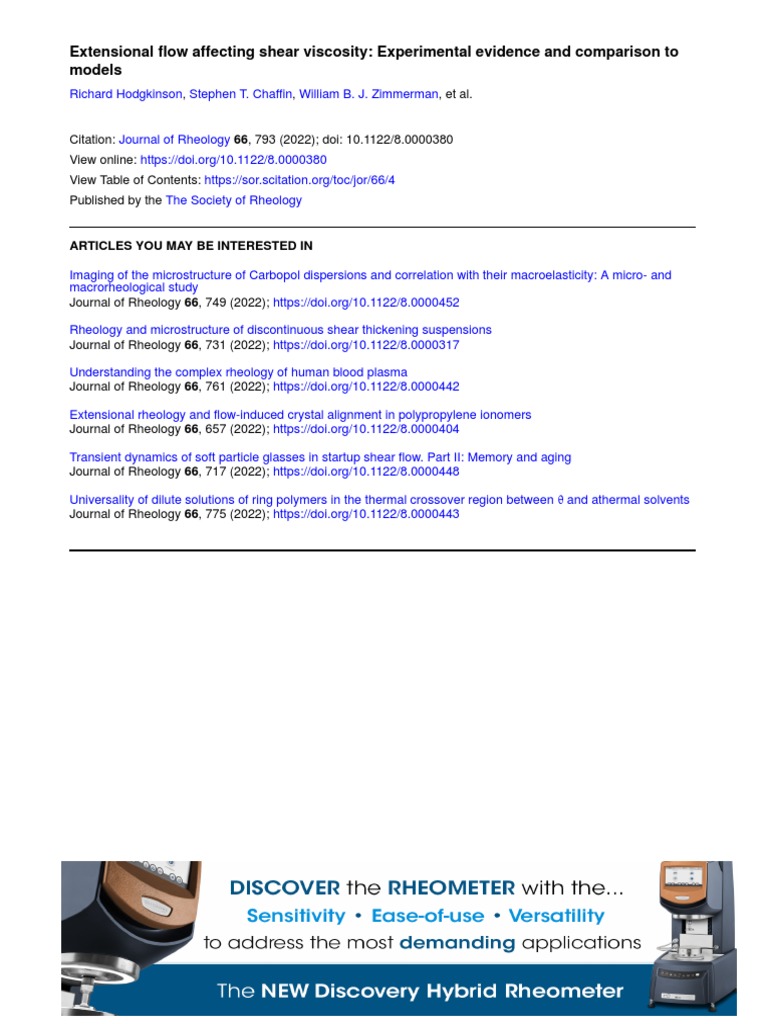 Extensional Flow Affecting Shear Viscocity | PDF | Shear Stress | Rheology