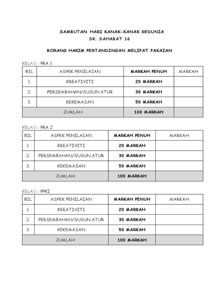 Borang Pertandingan | PDF