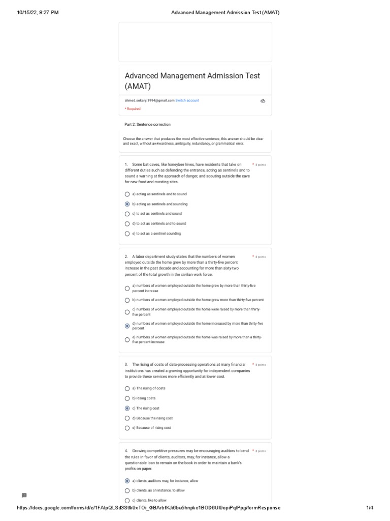 Advanced Management Admission Test (AMAT) 4 | PDF | Sun | Economies