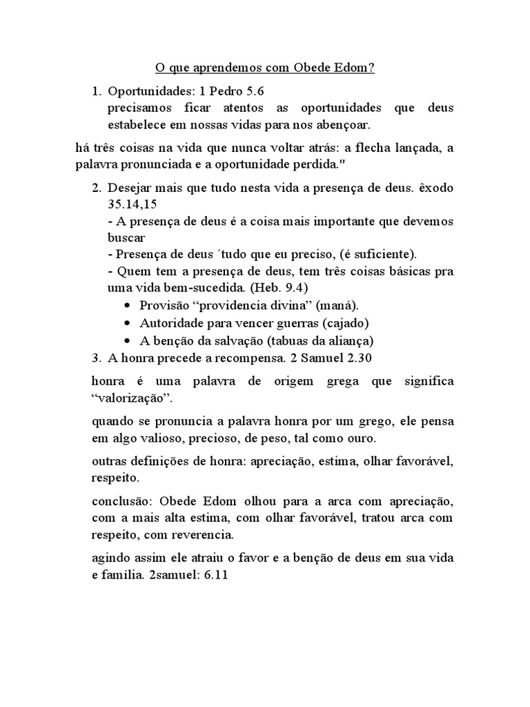 O Que Aprendemos Com Obede Edom | PDF