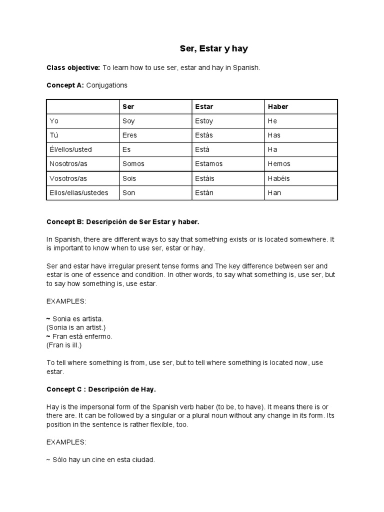 Ser, Estar & Hay | PDF | Linguistic Morphology | Linguistics
