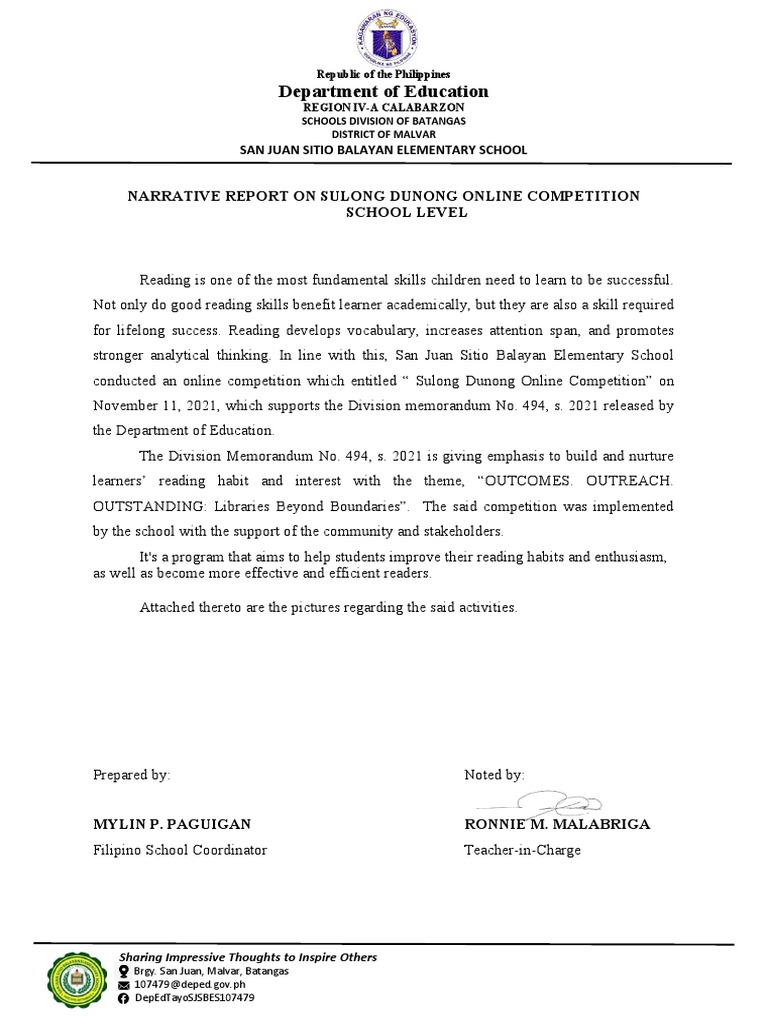 Sulong Dunong Online Competition Report | PDF | Communication | Pedagogy