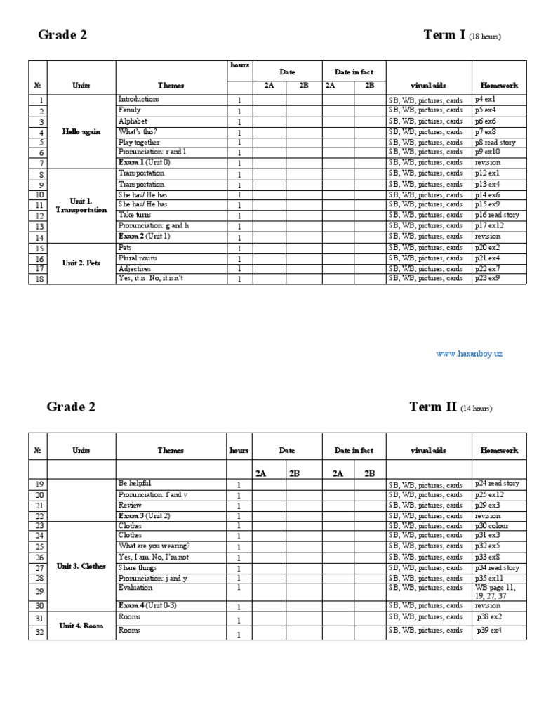 2-Sinf Ingliz Tili Ish Reja YANGI | PDF | Linguistic Morphology