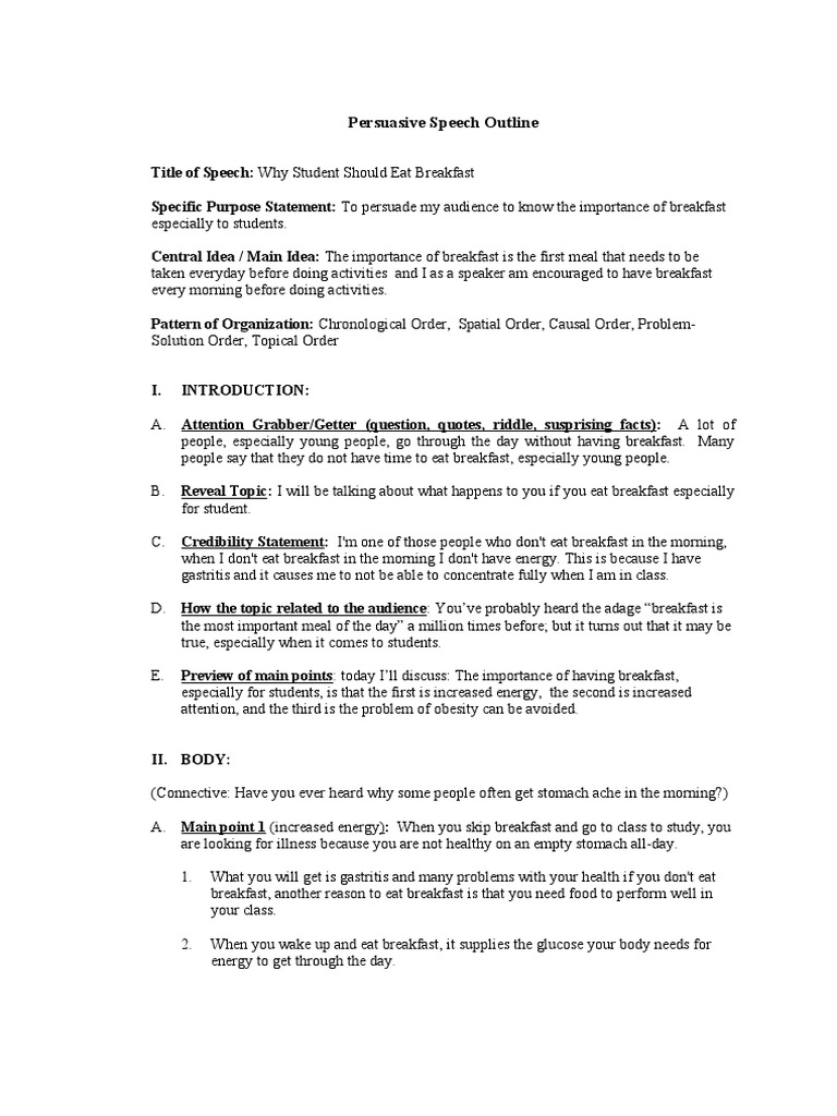 Persuasive Speech Outline | PDF