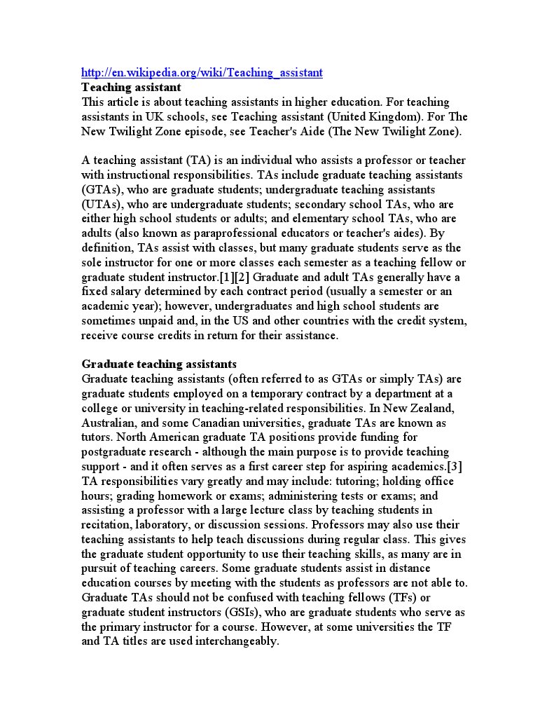 Teaching Assistant | PDF | Teaching Assistant | Educational Personnel
