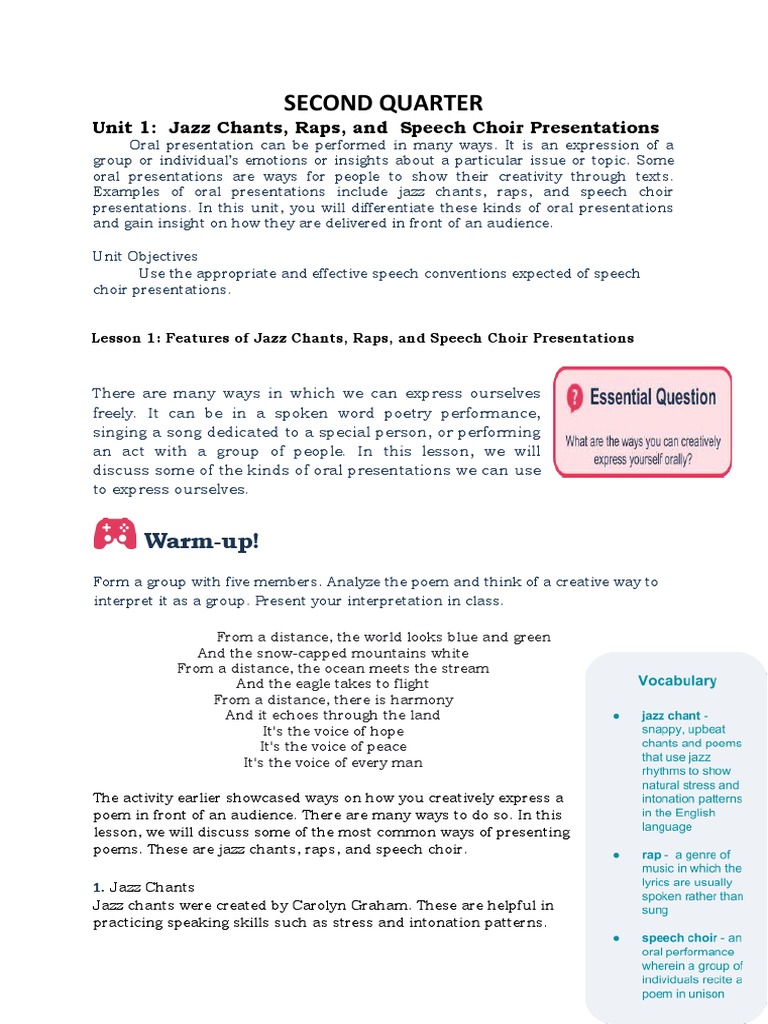 Jazz Chants and Speech Choir Presentations | PDF | Narration | Verb