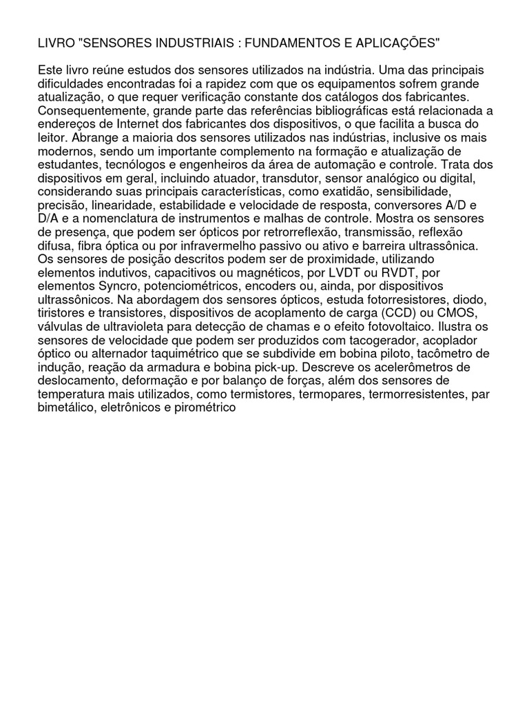 Livro - Sensores Industriais - Fundamentos e Aplicações | PDF Livro - Sensores Industriais - Fundamentos e Aplicações | PDF