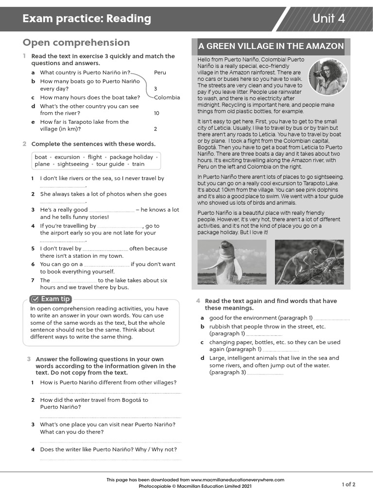 A2 U4 Exam Practice Reading | PDF | Colombia