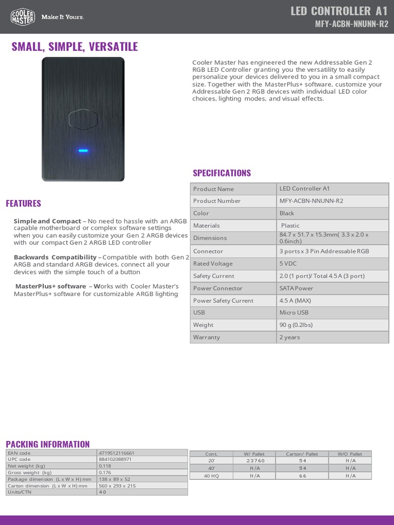 Product Sheet - LED Controller A1 | PDF | Usb | Computer Hardware