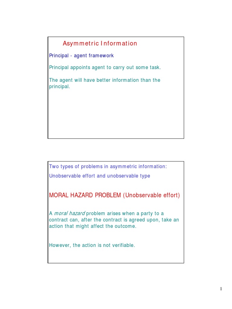 Asymmetric Information in Contracts | PDF | Moral Hazard | Adverse ...