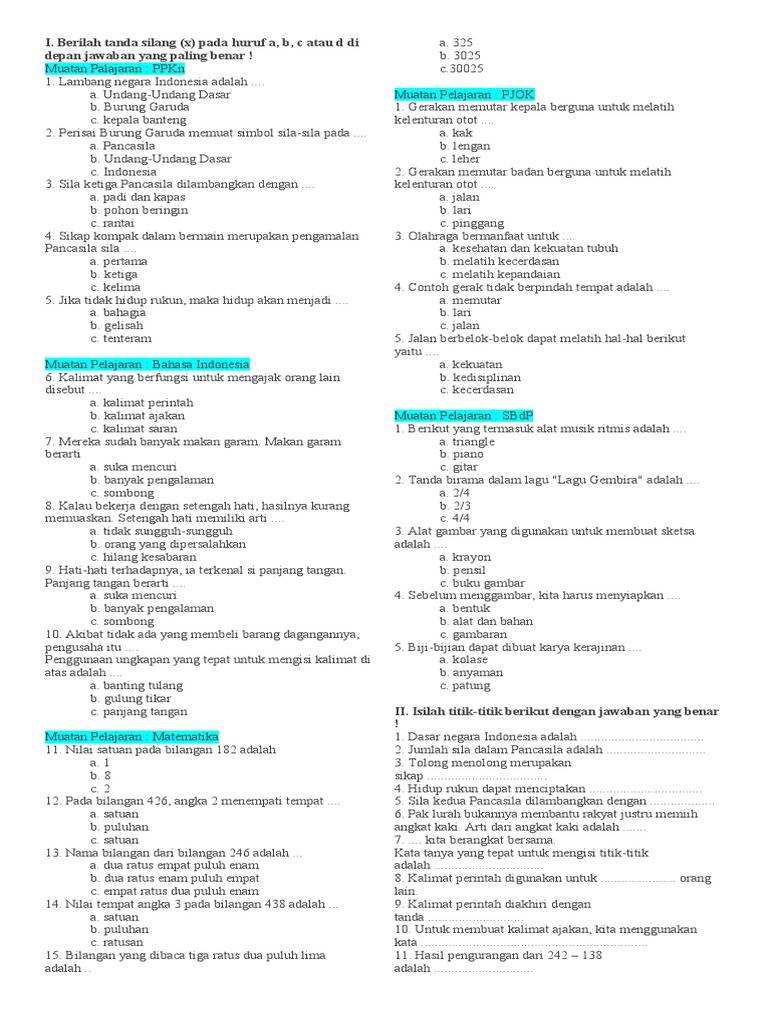 Soal PTS Ganjil Kelas 2 | PDF | Griya & Taman