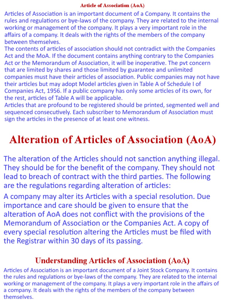 Articles of Association Guide | PDF | Articles Of Association | Companies