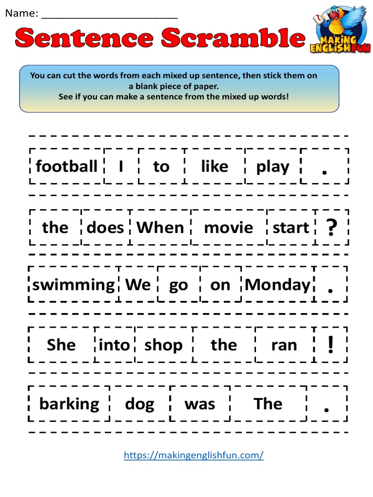 Year 1 Sentence Scramble Worksheet | PDF