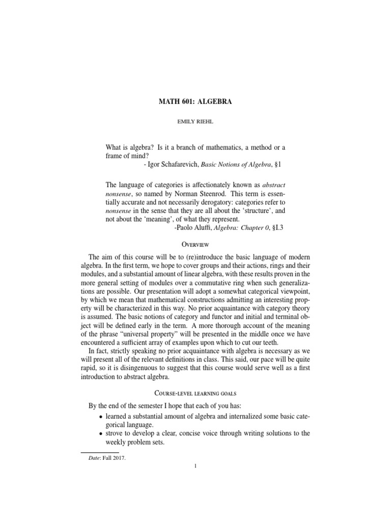 601 Syllabus | PDF | Abstract Algebra | Category Theory