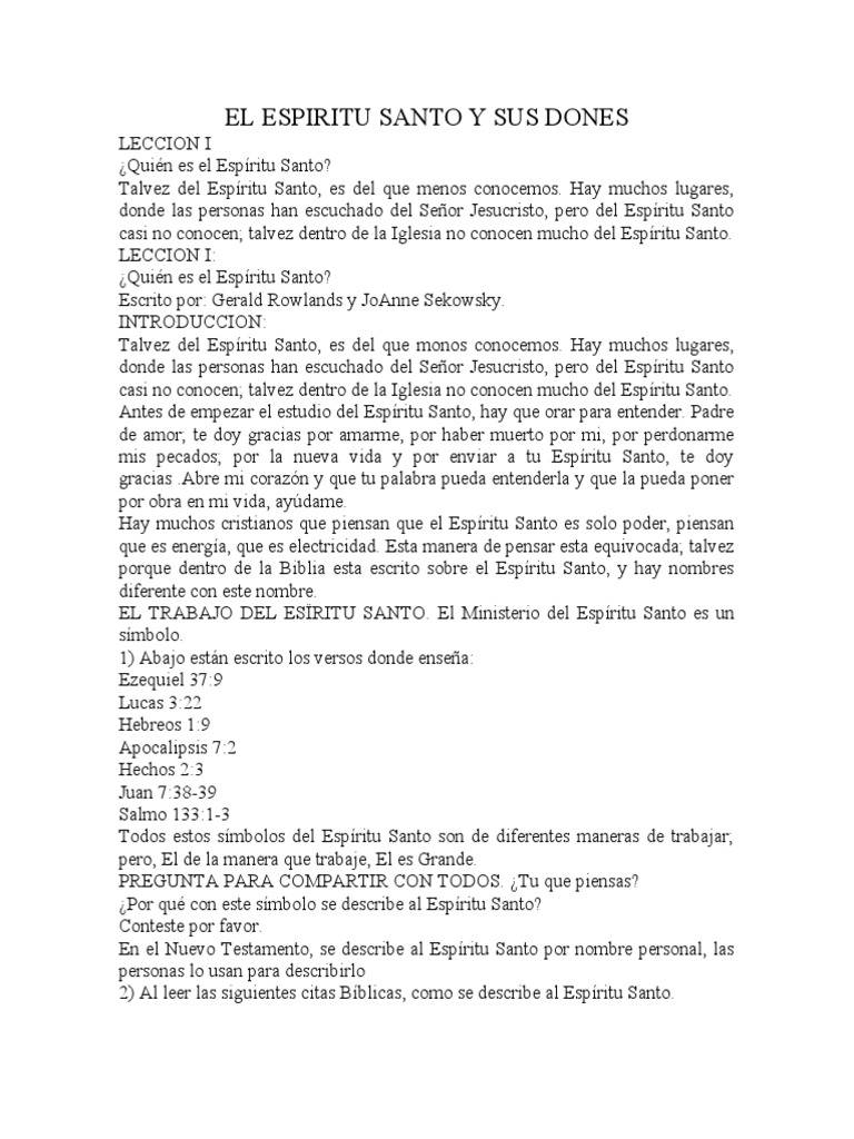 El Espiritu Santo y Sus Dones | Descargar gratis PDF | espíritu Santo | Oración