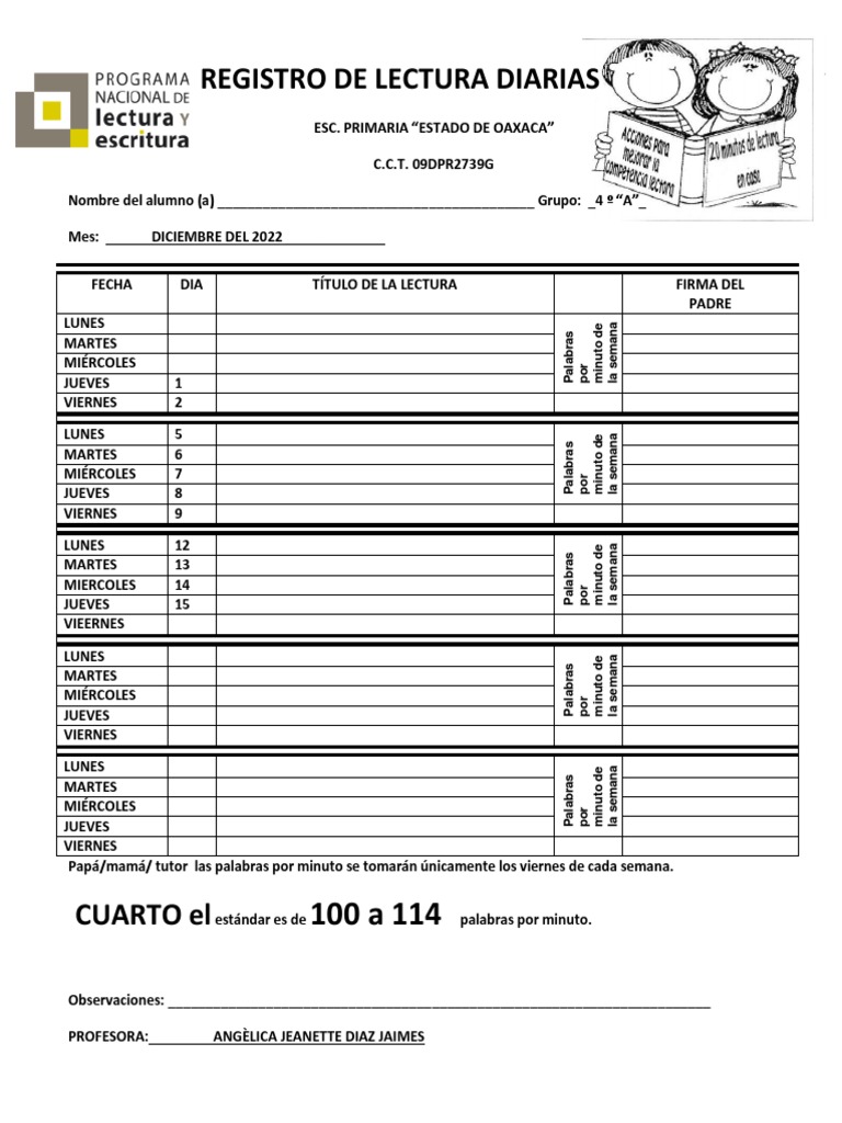Registro de Lectura Diarias | PDF