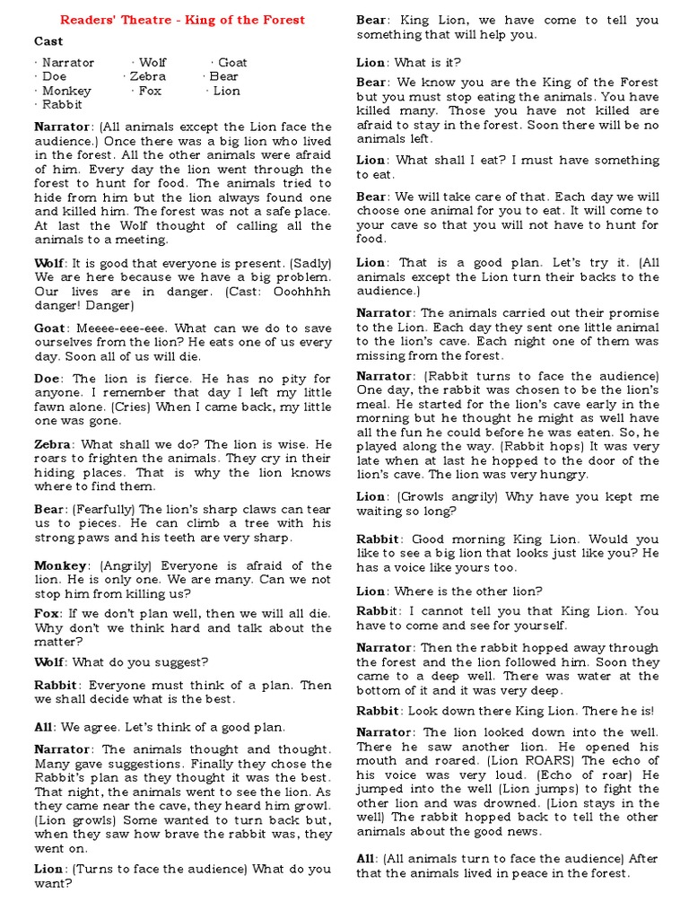 Readers Theater Script | PDF | Lion | Hunting