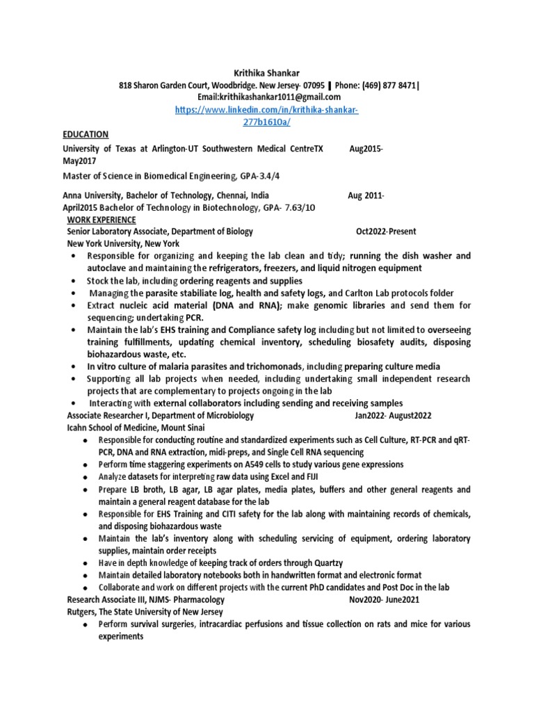 Krithika Shankar Updated Resume 2023 | PDF | Flow Cytometry | Real Time ...