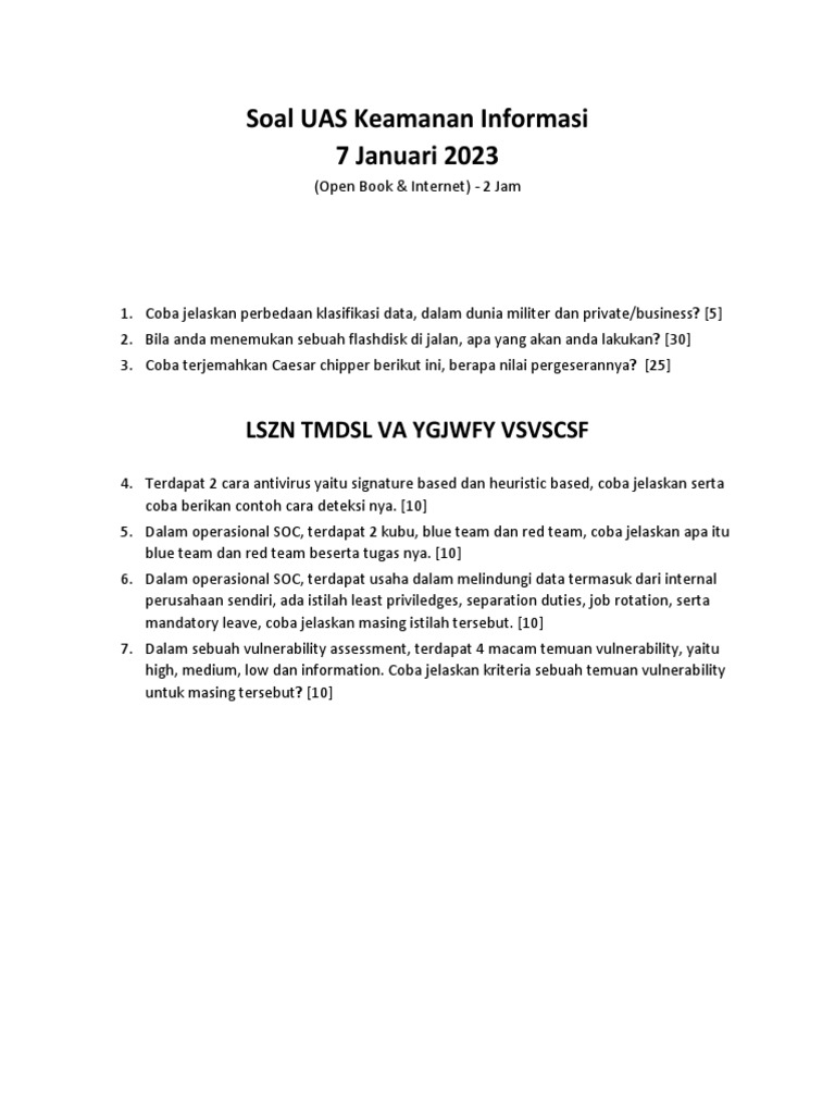 Soal UAS Keamanan Informasi | PDF