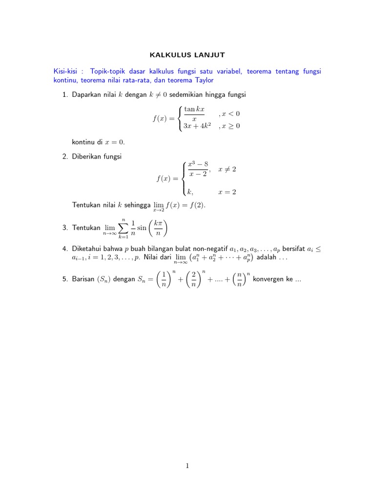 Soal-Soal Kalkulus Lanjut | PDF