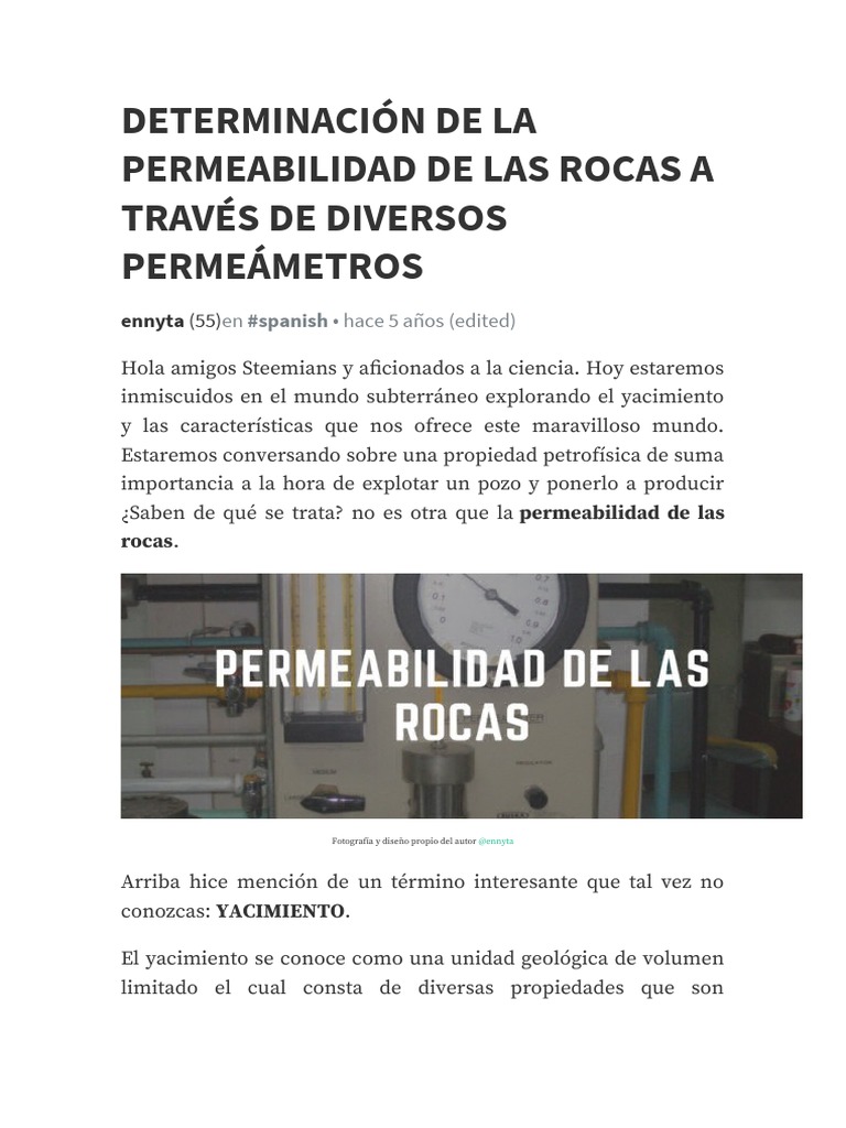 Determinación de La Permeabilidad de Las Rocas A Través de Diversos ...