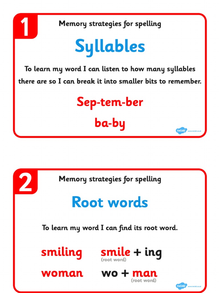 T L 234 Memory Strategies For Spelling Display Posters | PDF