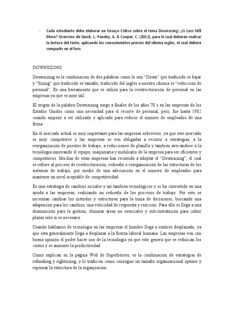 Análisis del Downsizing: Ventajas, Desventajas y Ejemplos de su Implementación | PDF | Business ...