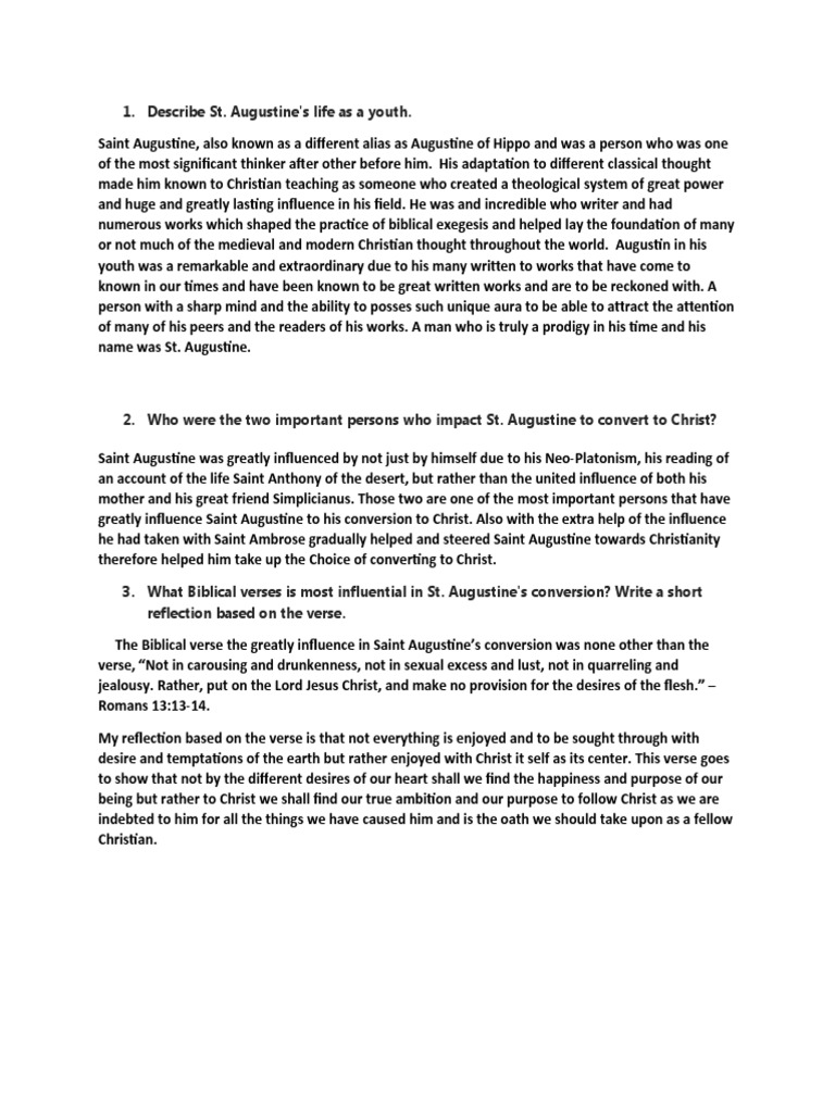 Activity On The Life of St. Augustine | PDF | Augustine Of Hippo | Jesus