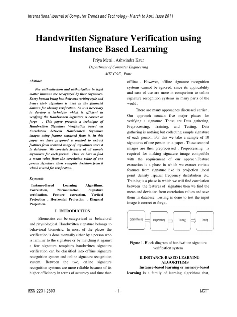 Handwritten Signature Verification Using Instance Based Learning | PDF | Image Scanner | Machine ...