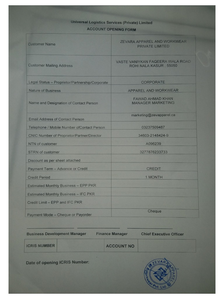 Acount Opening Form | PDF