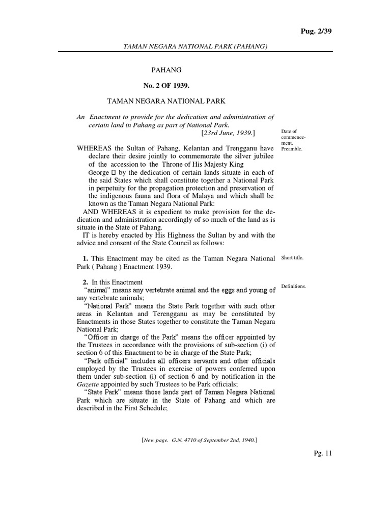 Enakmen Taman Negara Pahang 1939 | Download Free PDF | Fine (Penalty) | Arrest