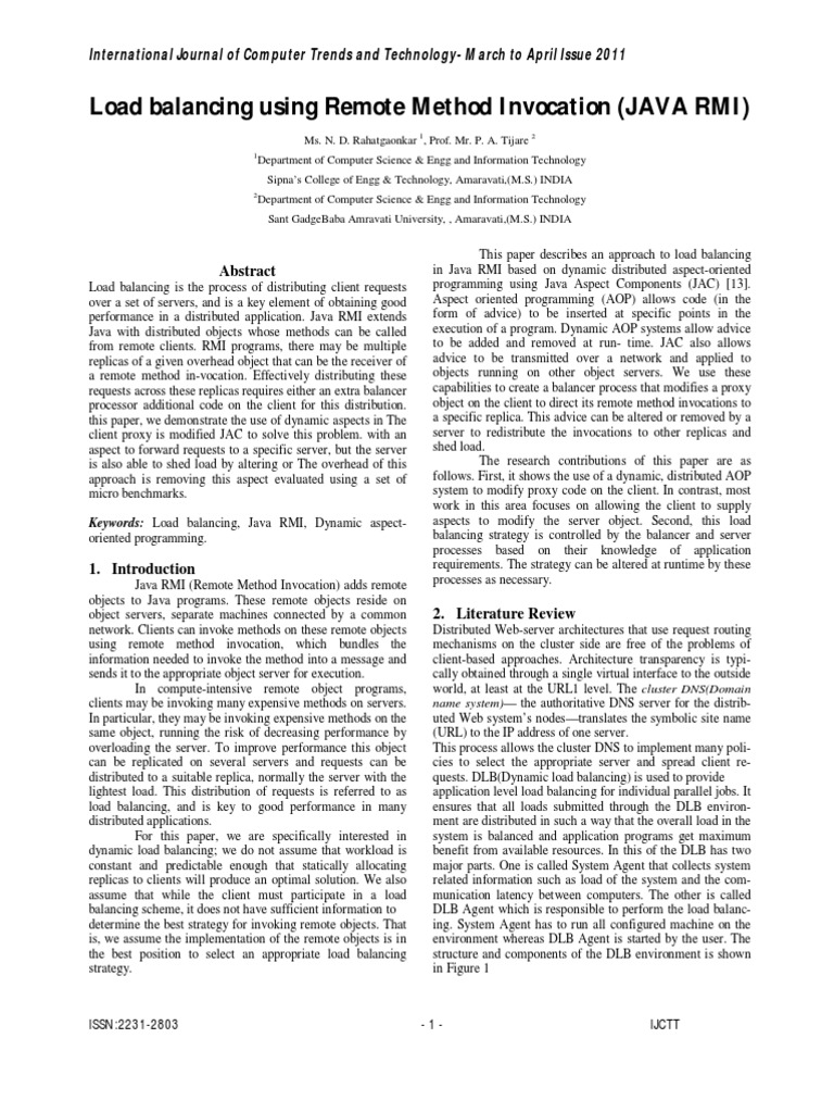 Load Balancing Using Remote Method Invocation (JAVA RMI) | PDF | Load Balancing (Computing ...