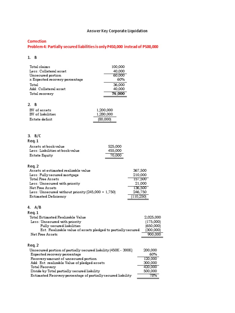 Answer Key Chapter 6 Corporate Liquidation Pdf Equity Finance