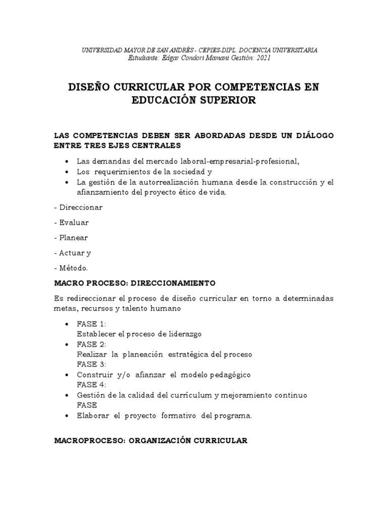 Esquema de Diseño Curricular Por Competencias en Educación Superior - Condori Mamani Edgar | PDF ...