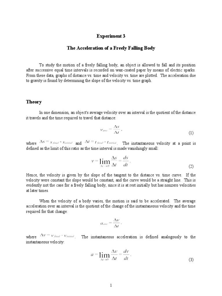 Phys 21 Acceleration Due To Gravity | PDF | Acceleration | Velocity