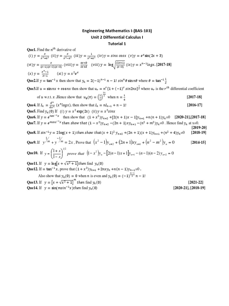 BAS-103 Tutorial 1 | PDF | Theoretical Physics | Mathematical Analysis