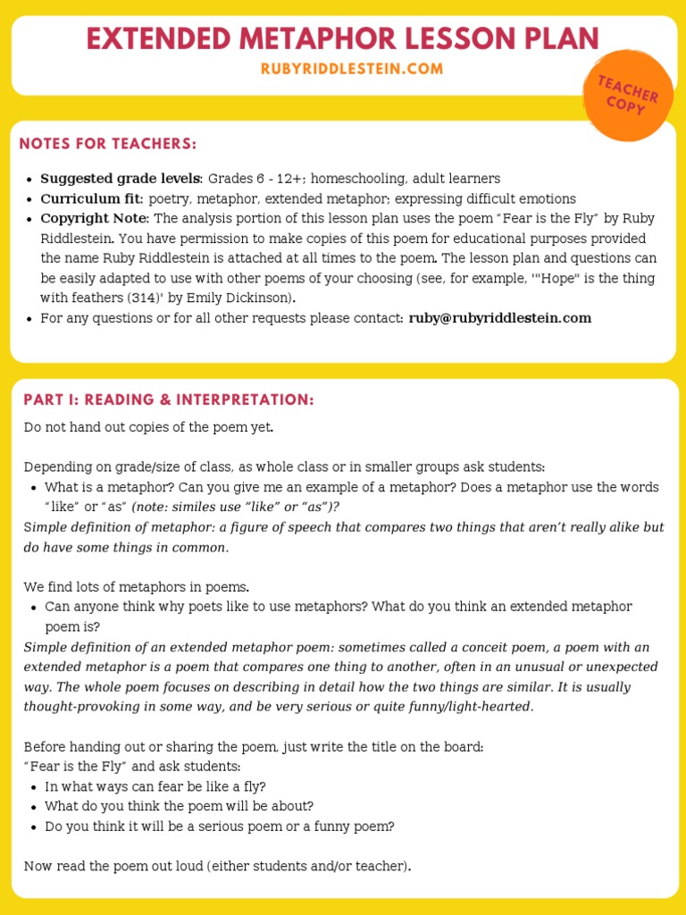 Extended Metaphor Lesson Plan | Download Free PDF | Metaphor | Poetry