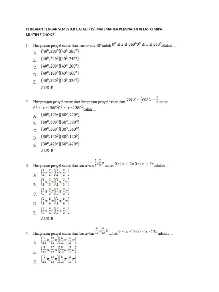 Soal Pts Kelas Xi MTK Peminatan | PDF